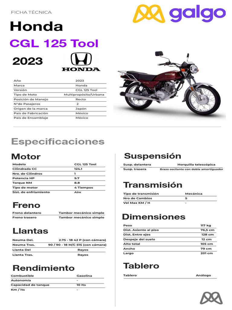 Ficha Técnica Honda CGL 125 2023 | PDF | Estilos de carrocería ...