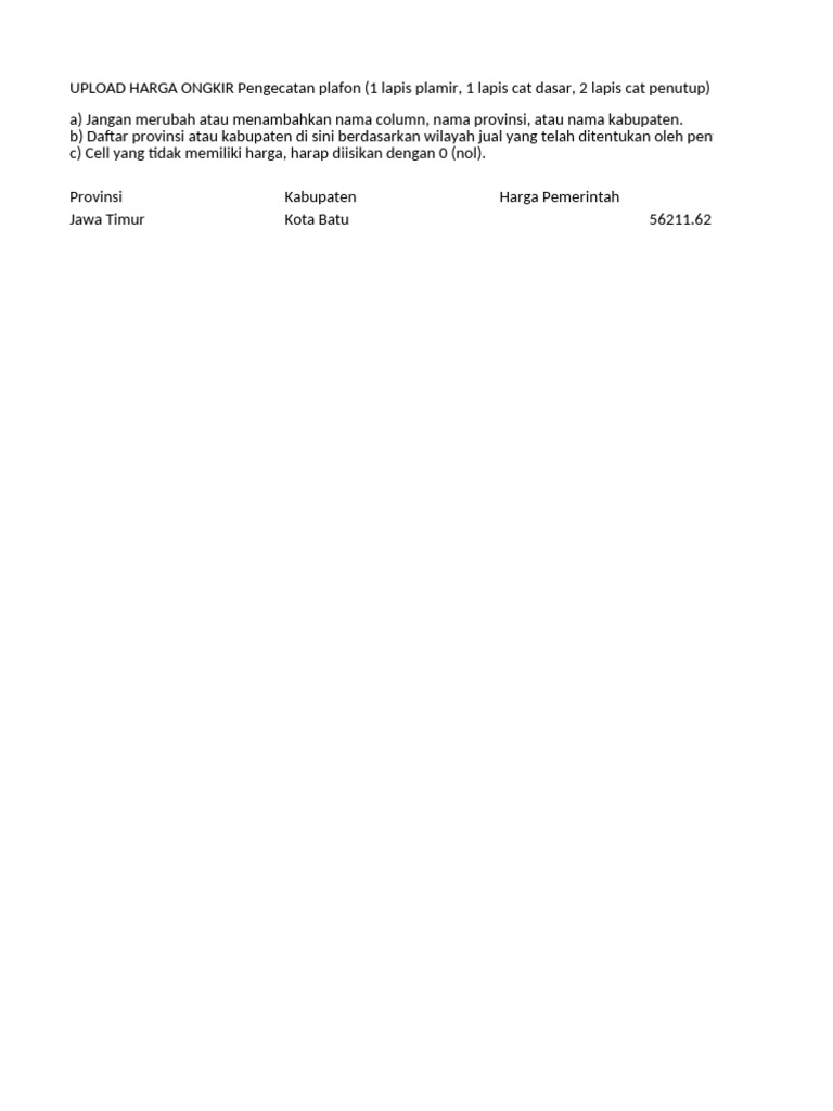 Template Harga Produk Pengecatan Plafon (1 Lapis Plamir, 1 Lapis Cat Dasar, 2 Lapis Cat Penutup ...