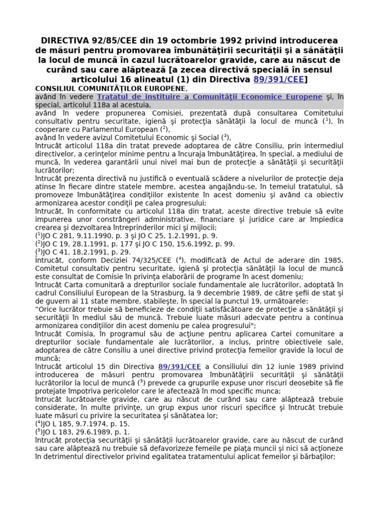 Directiva 92-85 CEE - Femei Gravide | PDF