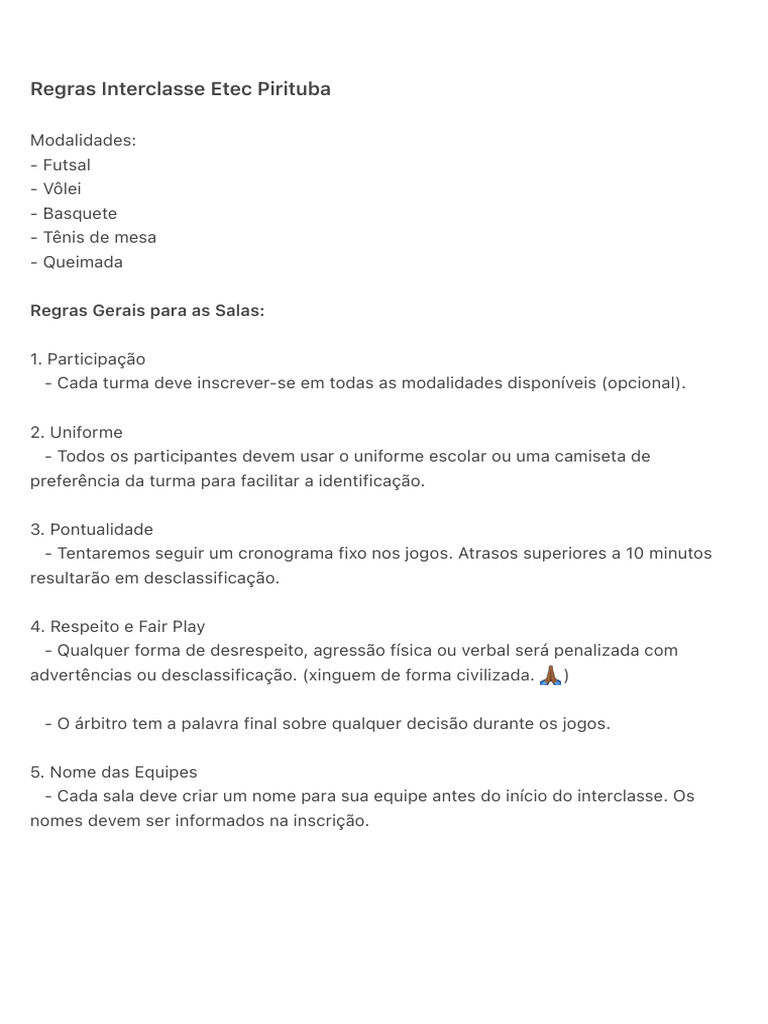 Regras Interclasse Etec Pirituba-1 | PDF