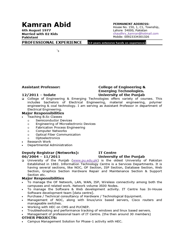 Resume - Prof DR Kamran Abid43652 | PDF