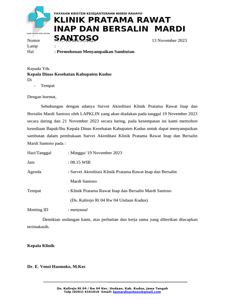 Permohonan Sambutan Akre KPMS - DKK | PDF