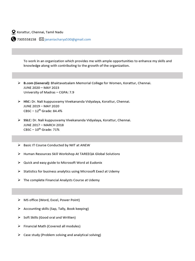 JANANI.k Resume | PDF