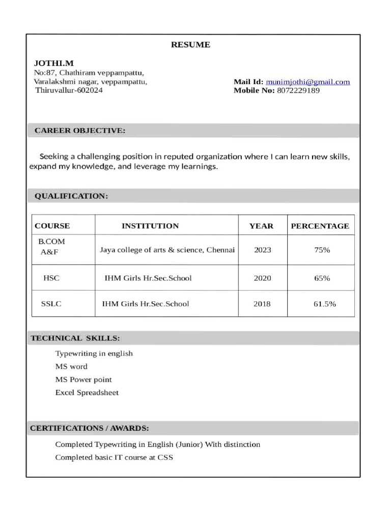Jothi Resume | PDF