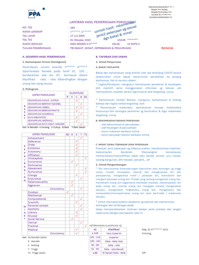 Contoh Hasil Kls 12 - Rekomendasi Kerja | PDF