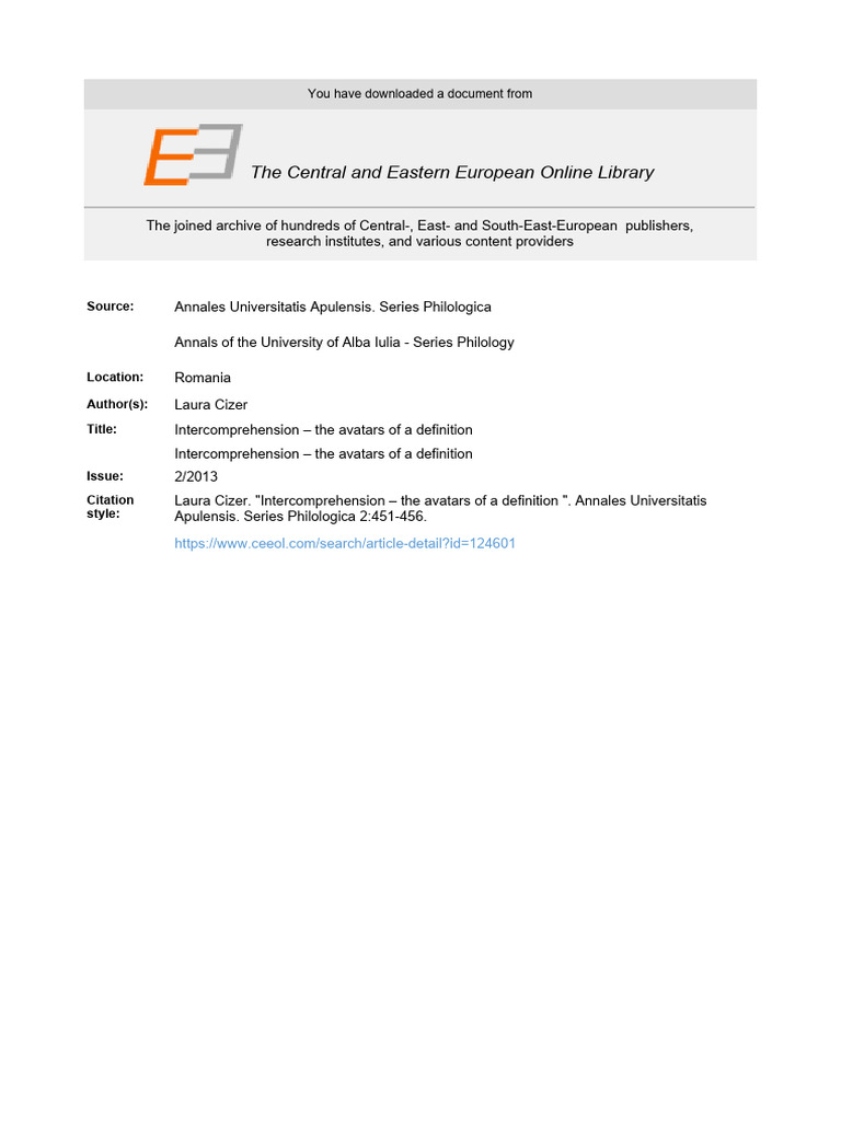 Intercomprehension-The-Avatars-Cizer, 2013 | PDF