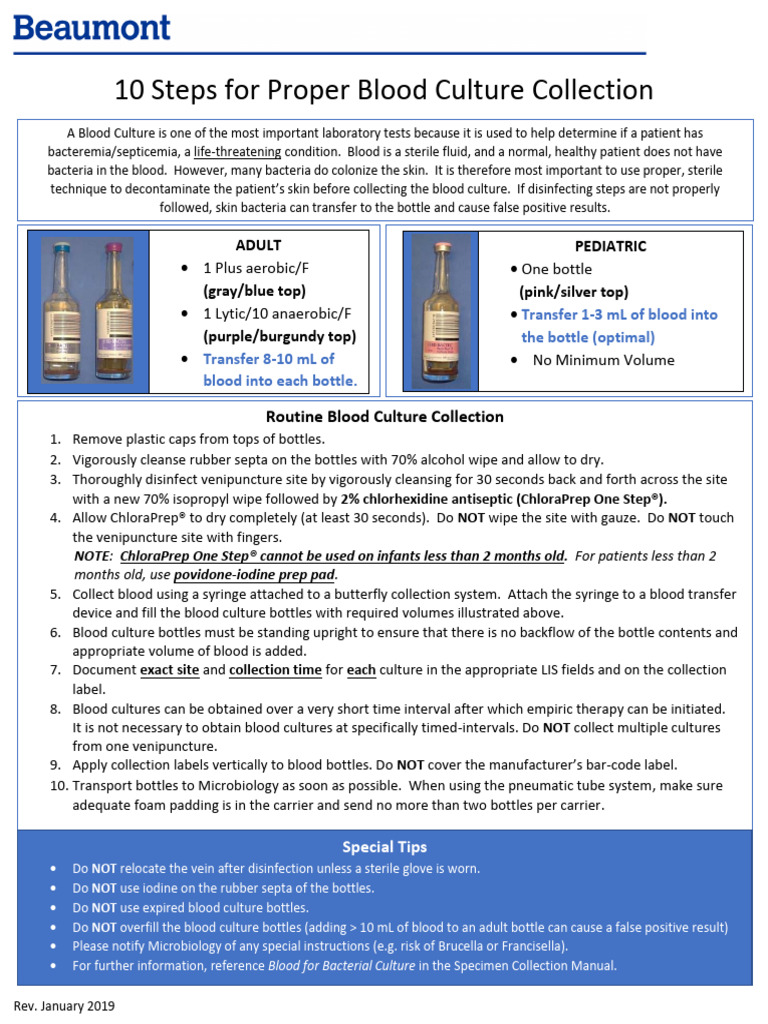10 Steps For Proper Blood Culture Collection (Ro GP and Troy) | PDF
