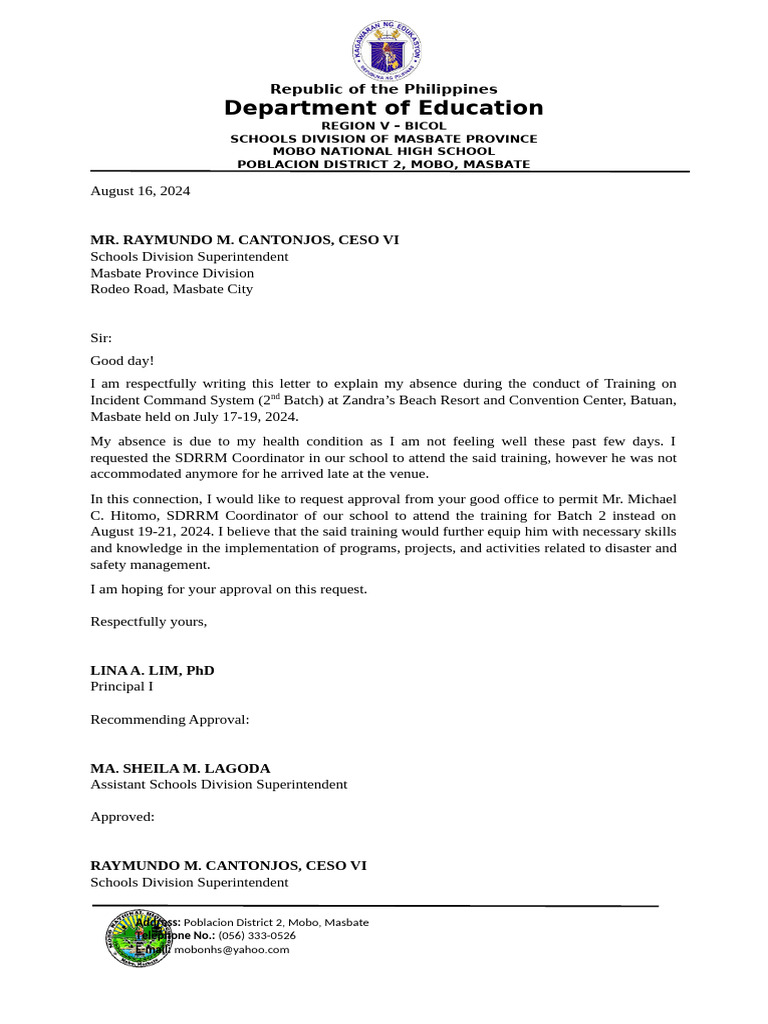 Letter - SDS Attend A Traning | PDF