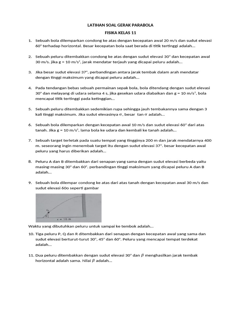 Latihan Soal Gerak Parabola Kelas 11 | PDF