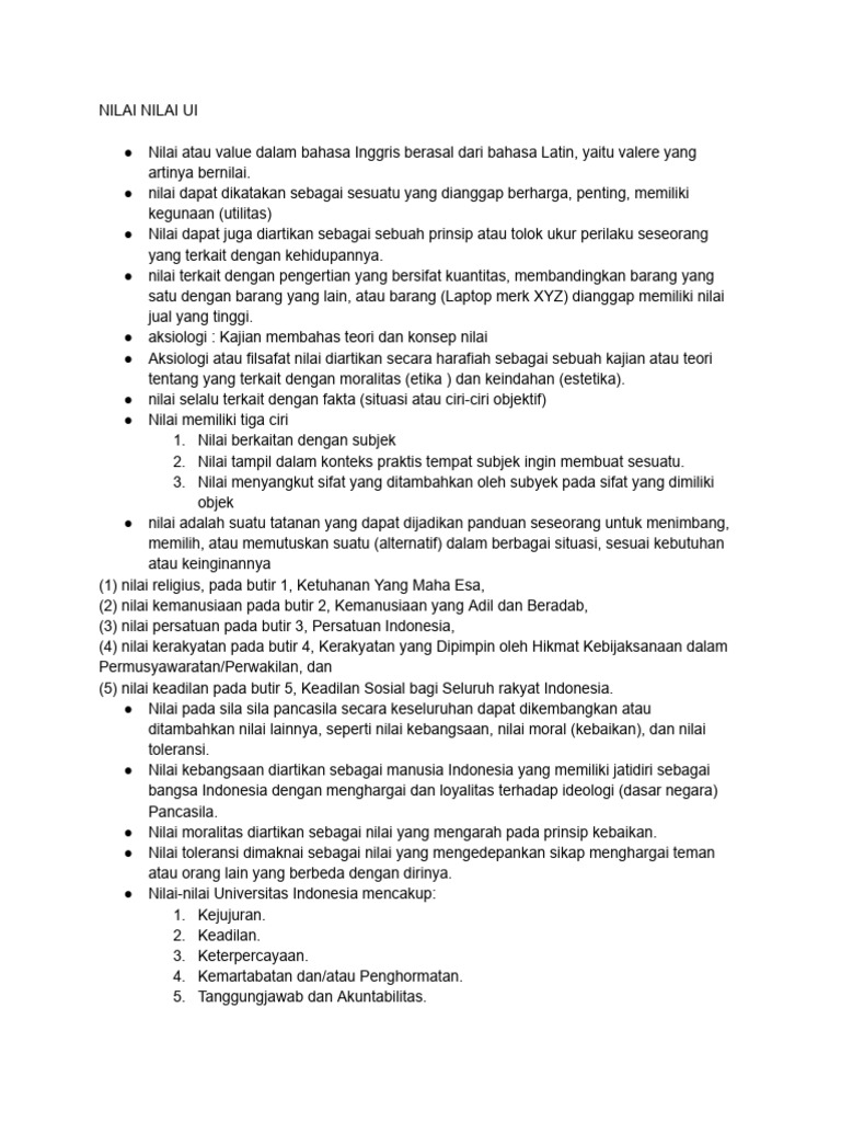 Nilai Nilai Ui | PDF