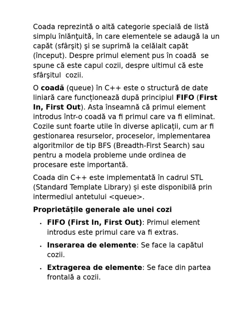 Coada Reprezintă o Altă Categorie Specială de Listă Simplu Înlănţuită | PDF