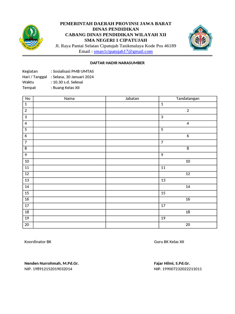 Daftar Hadir Sosialisasi | PDF