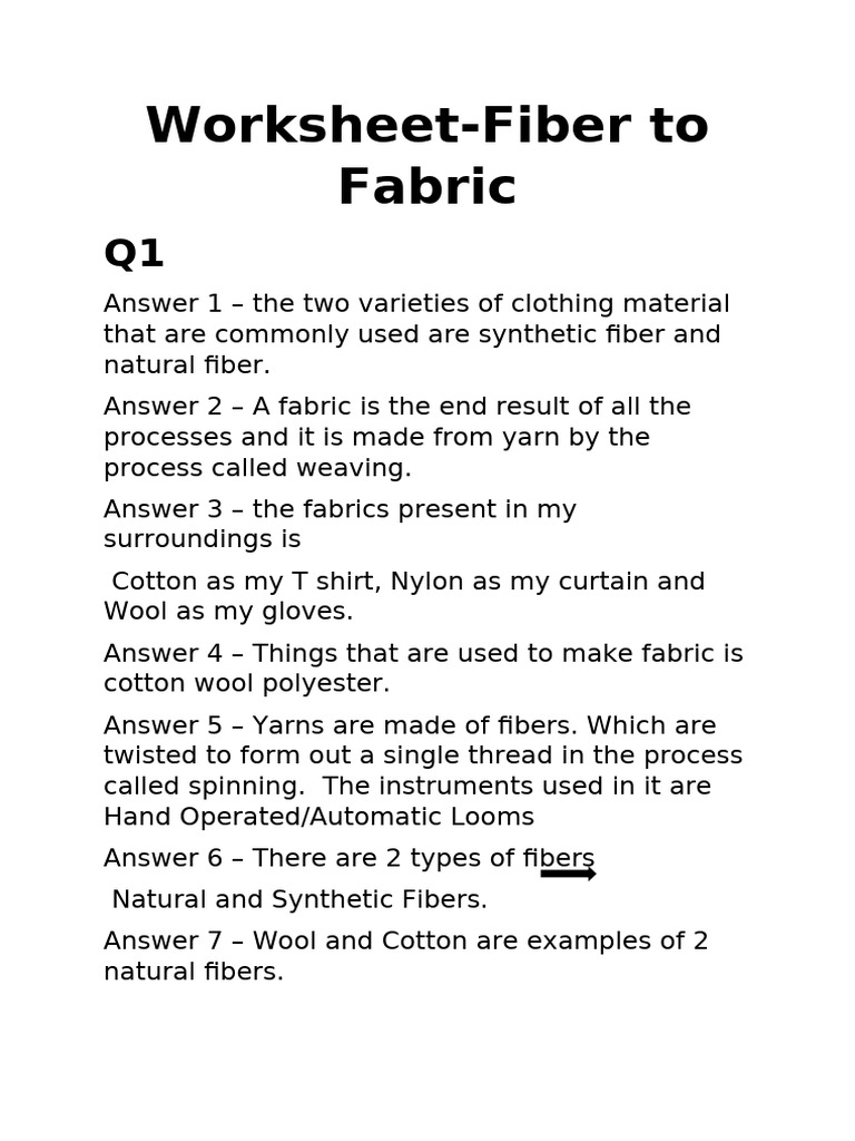 Worksheet Science CH - 3 Fiber To Fabric (Complete) | PDF
