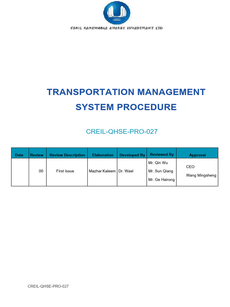 Transportation Management Procedure | PDF | Driving | Seat Belt