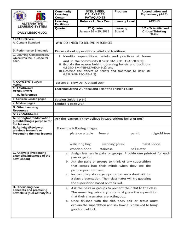 LP LS2 Module 1 Lesson 1 | PDF