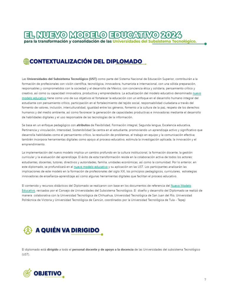 Universidades Del Subsistema Tecnológico (UST) : Nuevo Modelo Educativo | PDF