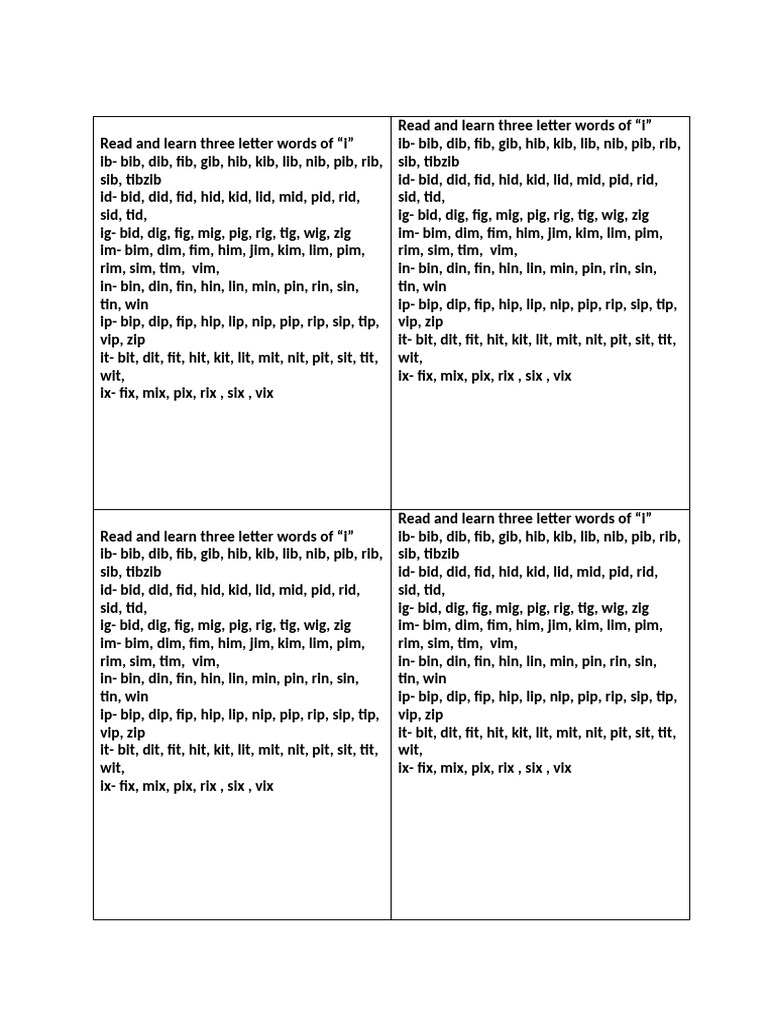 Three-Letter Words with "i" | PDF