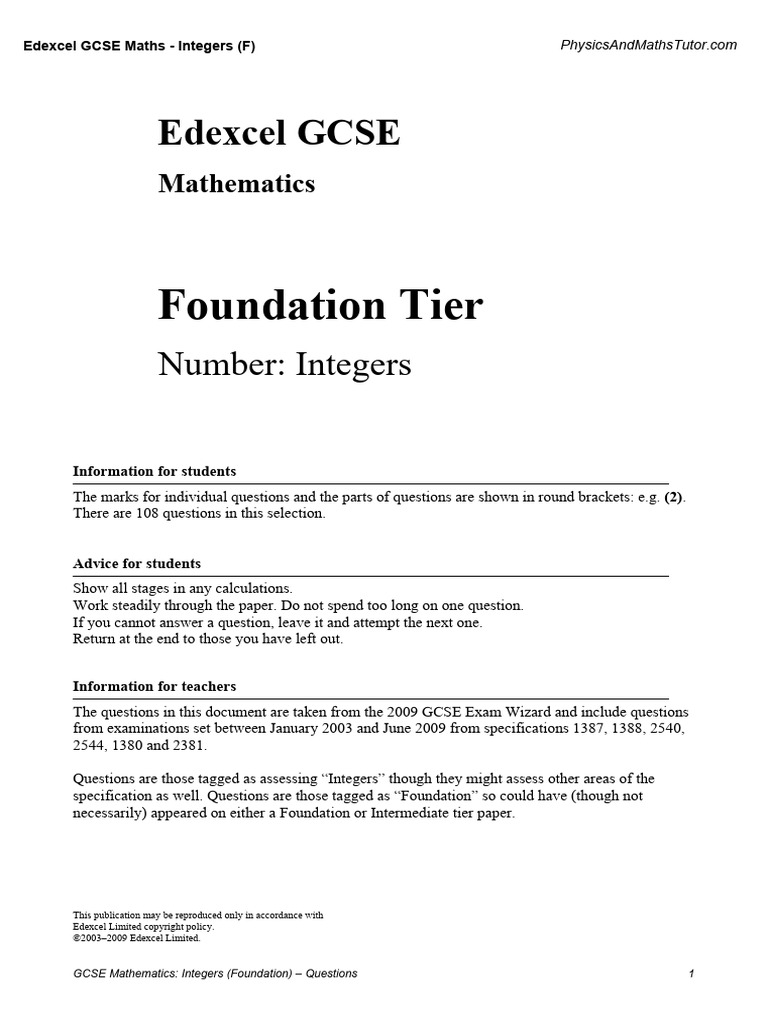 Integers (F) | PDF