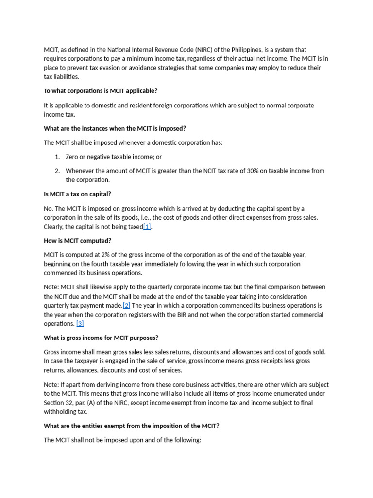 Income Tax Mcit | PDF