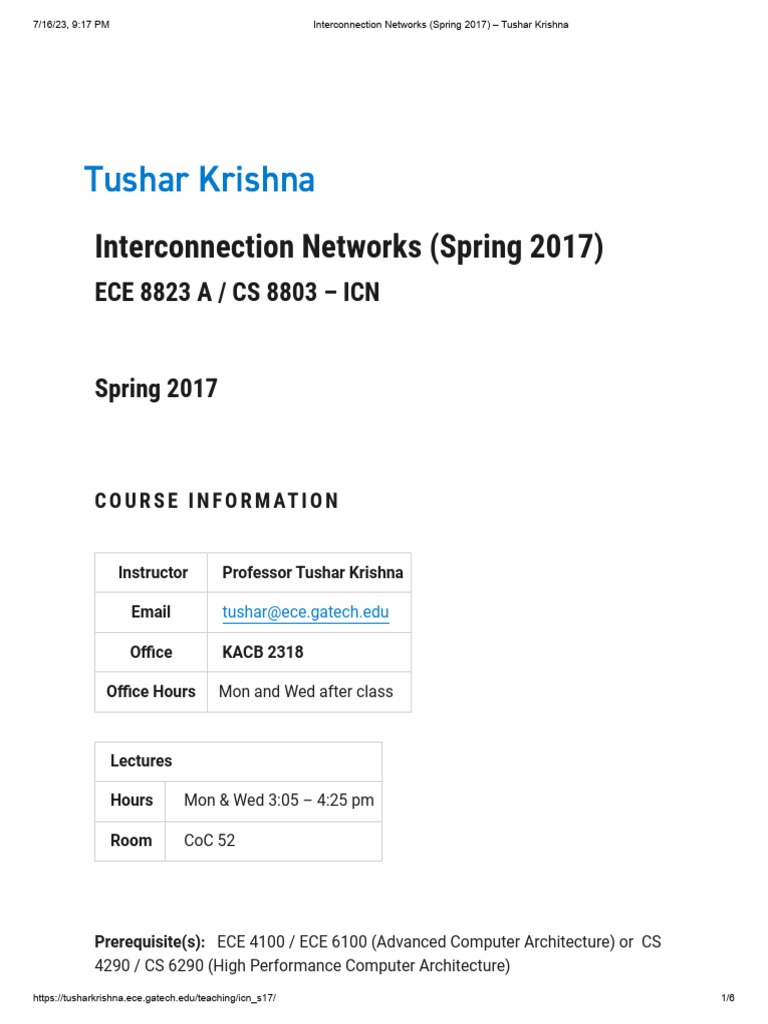 Interconnection Networks (Spring 2017) - Tushar Krishna | PDF
