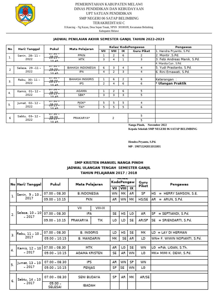 Jadwal Pas Ganjil 2022-2023 | PDF