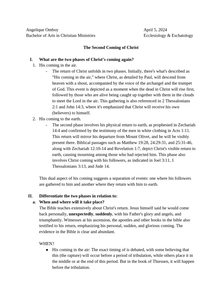 OMBOY - Assignment - The Second Coming of Christ | PDF