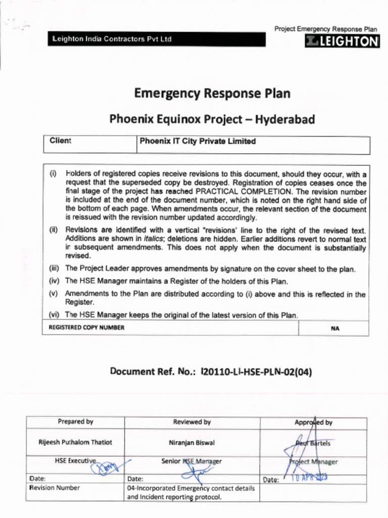 Emergency Response Plan-I20110-LI-HSE-PLN-02 | PDF
