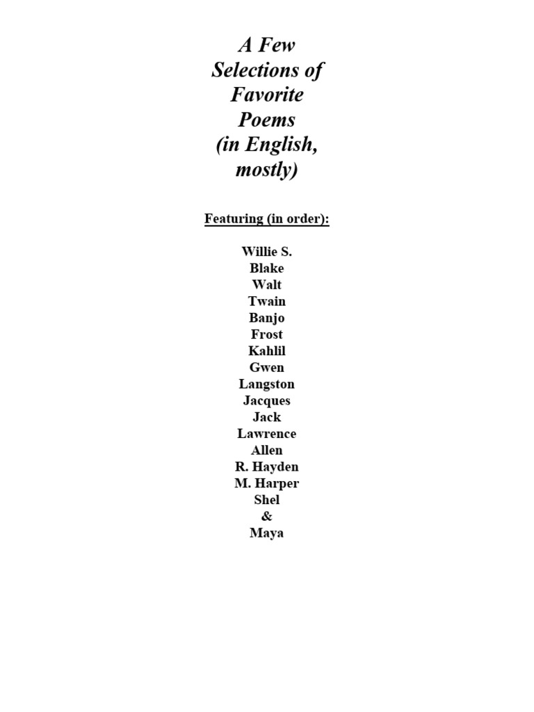 A Few Selections of Favorite Poems (In English, Mostly) | PDF