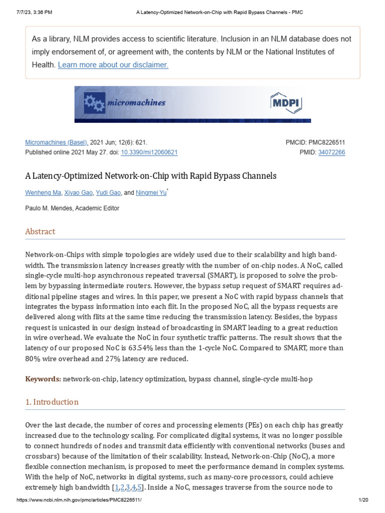 A Latency-Optimized Network-on-Chip With Rapid Bypass Channels - PMC | PDF
