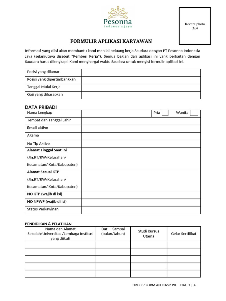 Form Hr 03 Application Form Update Pdf