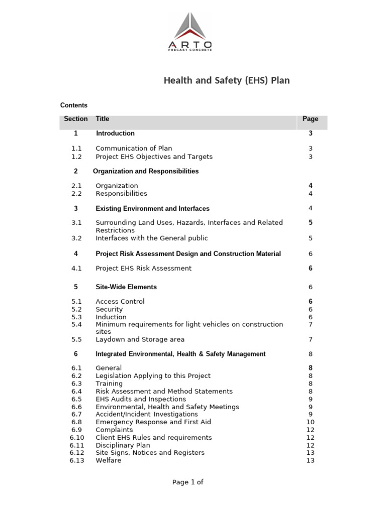 Arto - EHS Plan | PDF