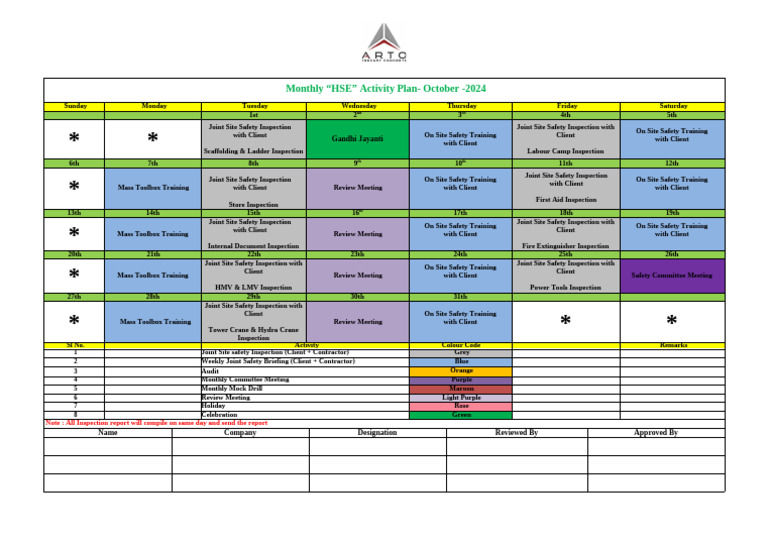 Monthly 'HSE' Activity Plan - October - 2024 | PDF
