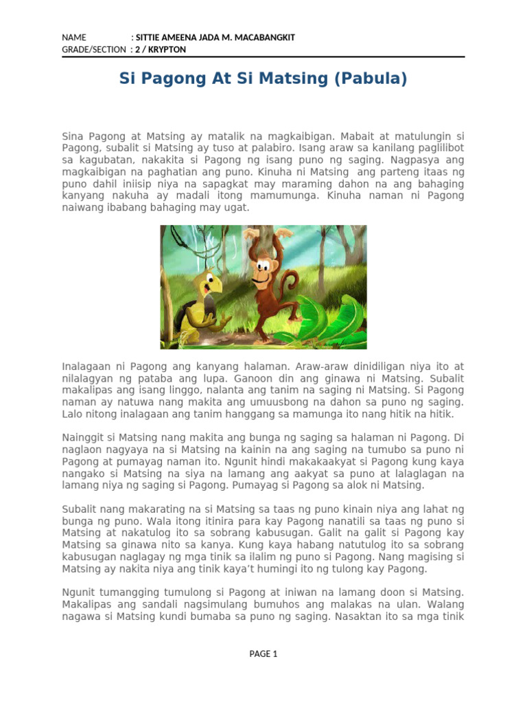 Si Pagong at Si Matsing | PDF