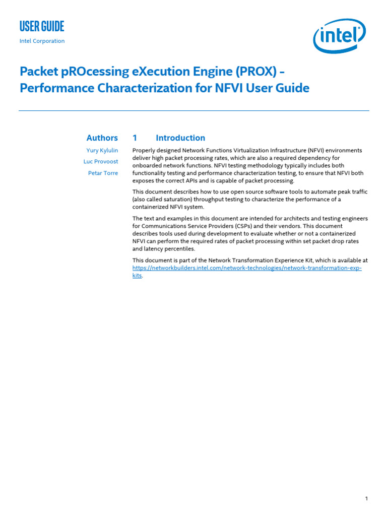 Packet Processing Execution Engine Prox Performance Characterization For Nfvi User Guide 1525