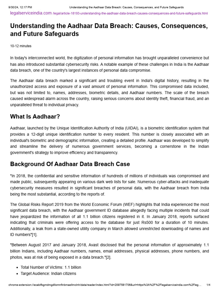Understanding The Aadhaar Data Breach: Causes, Consequences, and Future ...