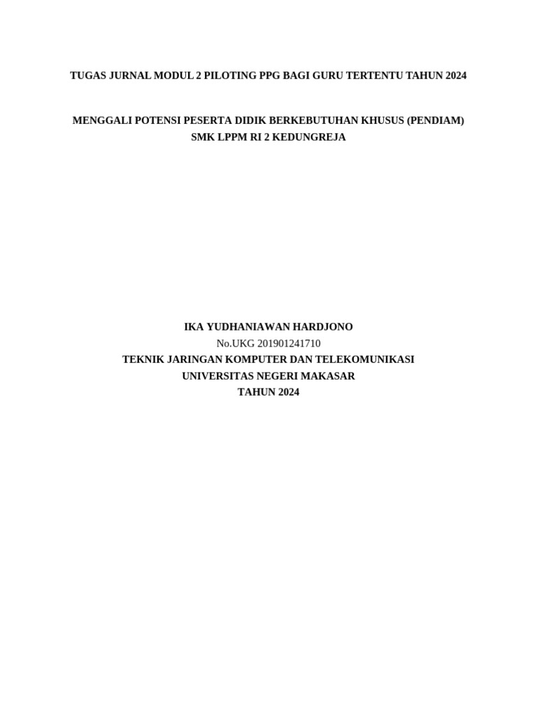 TUGAS JURNAL MODUL 2 PILOTING PPG BAGI GURU TERTENTU TAHUN 2024 Edit | PDF
