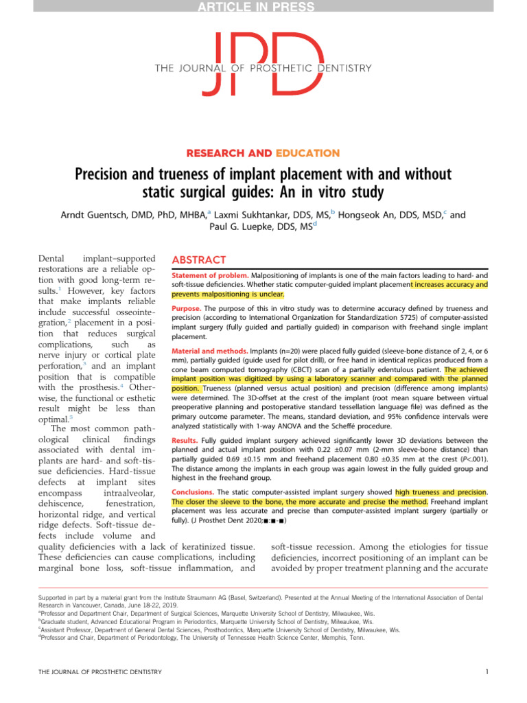 Precision and Trueness of Implant Placement With and Without Static ...