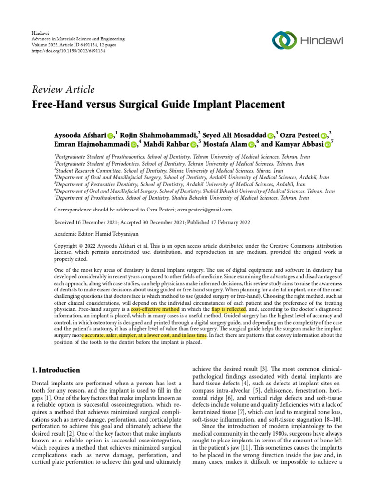 Free-Hand Versus Surgical Guide Imp. | PDF