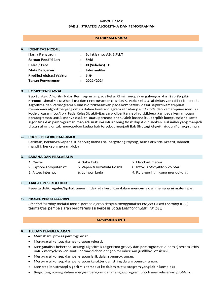 Informatika Bab 2 - Strategi Algoritma Dan Pemograman - Edit | PDF Informatika Bab 2 - Strategi Algoritma Dan Pemograman - Edit | PDF