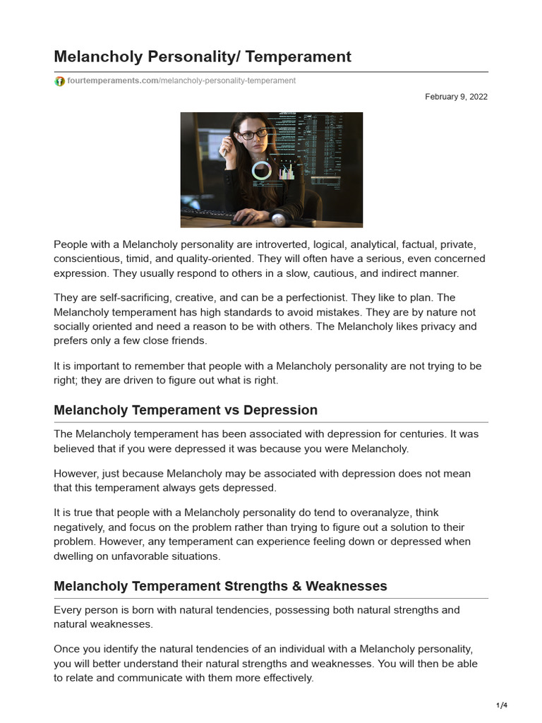Melancholy Personality Temperament | PDF