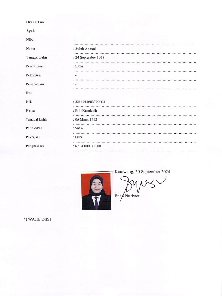 Biodata PPG Tahap 3 Enen | PDF