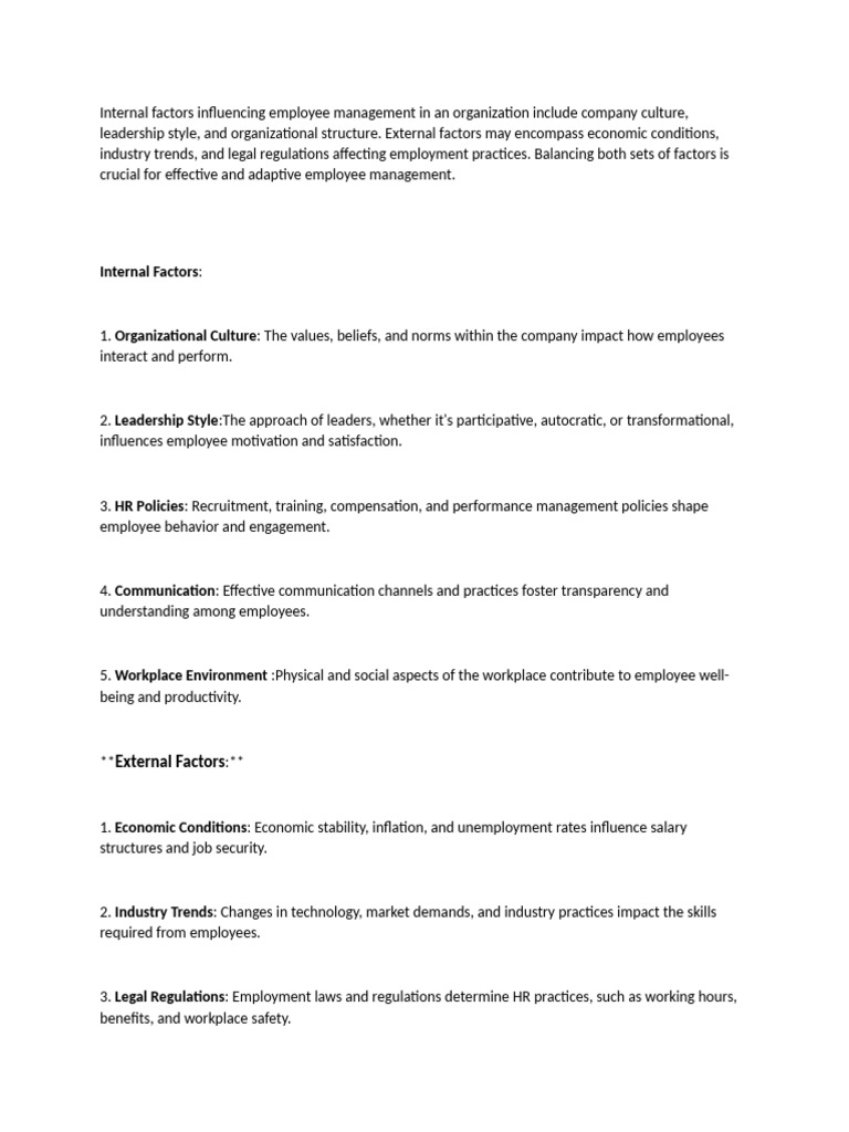 Internal and External Factors of Employee Management | PDF