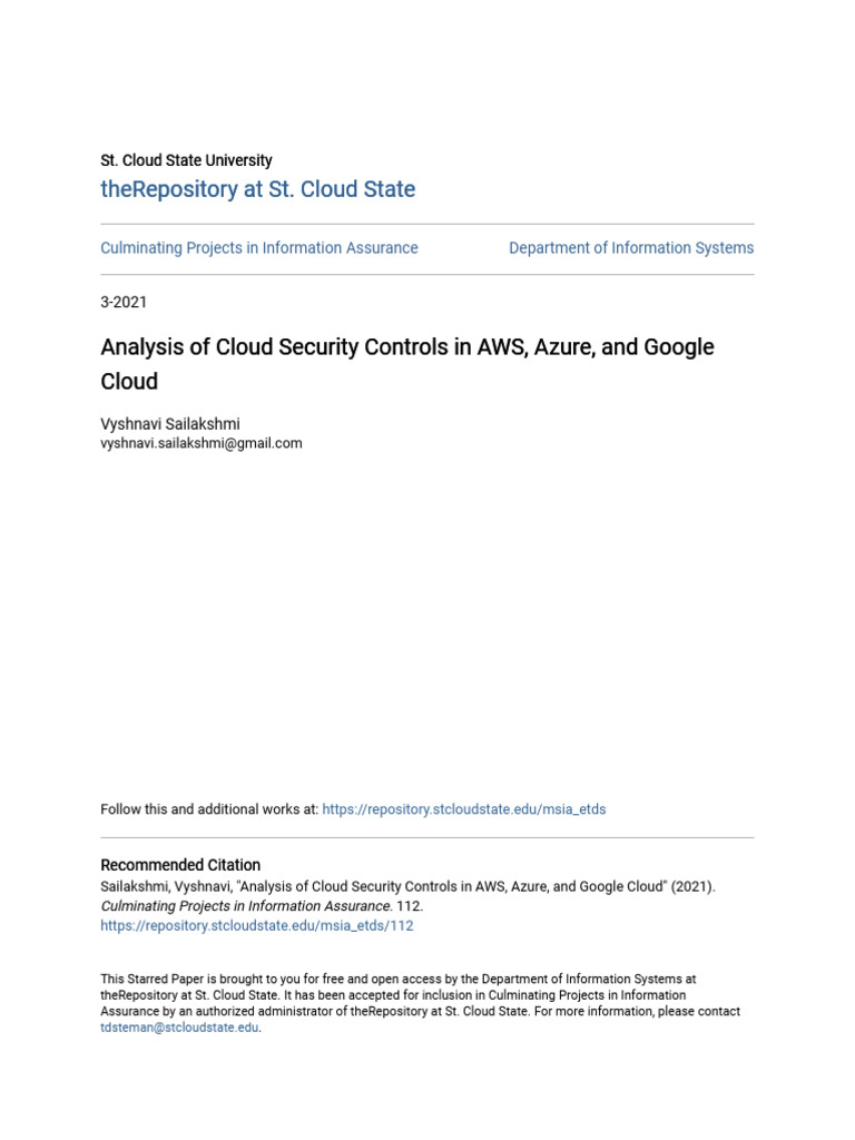 Analysis of Cloud Security Controls in AWS Azure and Google Clo | PDF