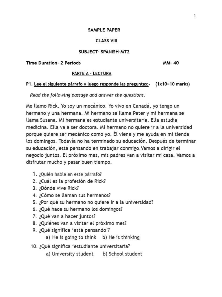 Sample Paper For Class 8 | PDF