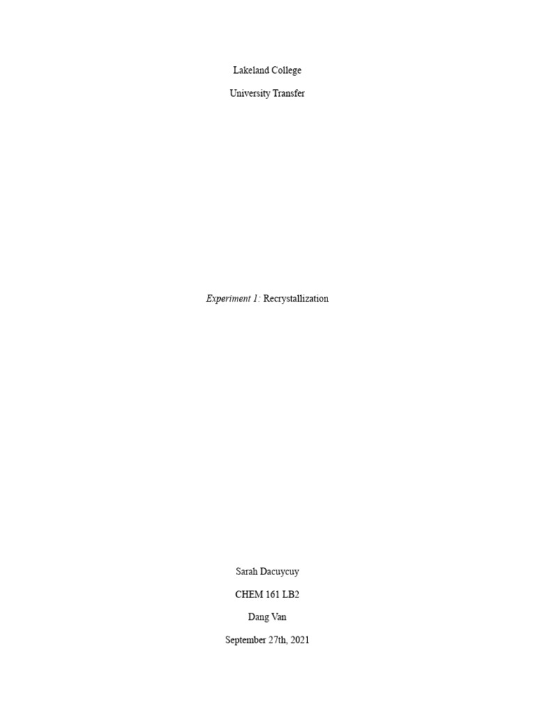 CHEM 161 Recrystalization Lab | PDF CHEM 161 Recrystalization Lab | PDF