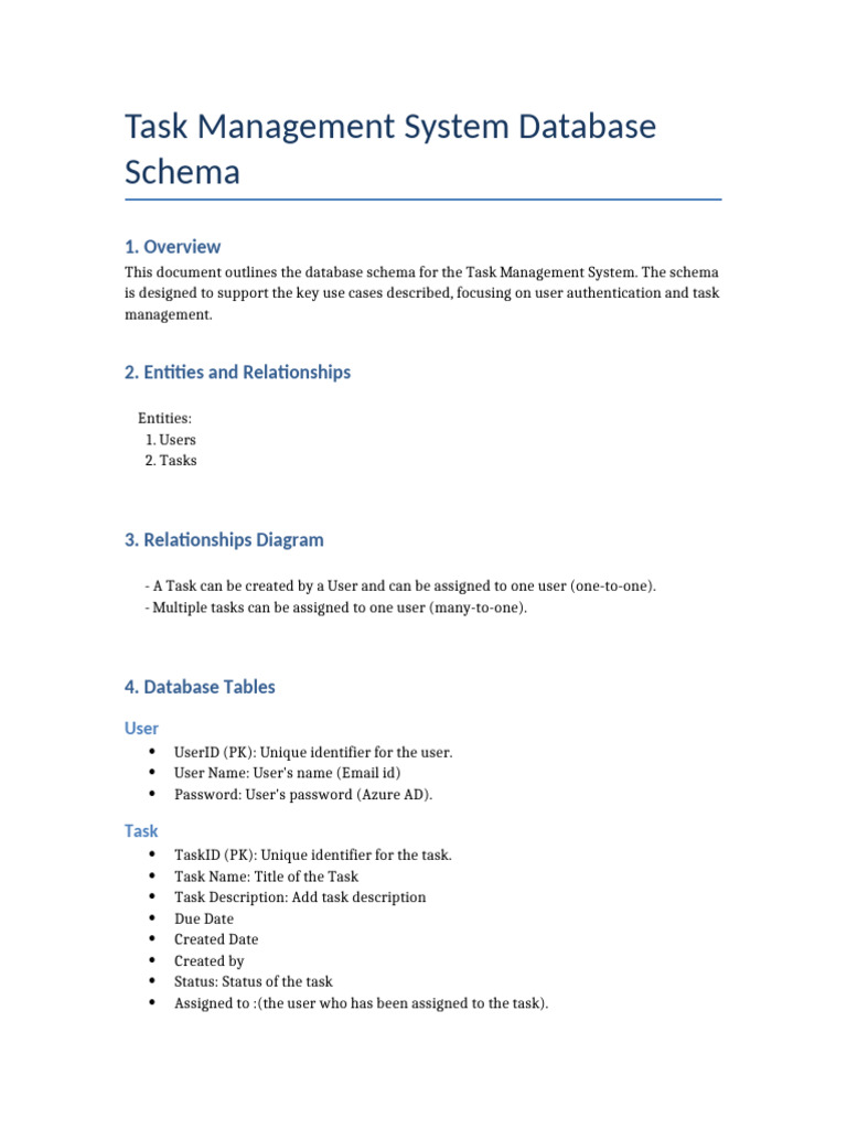 Task Management System Database Schema | PDF