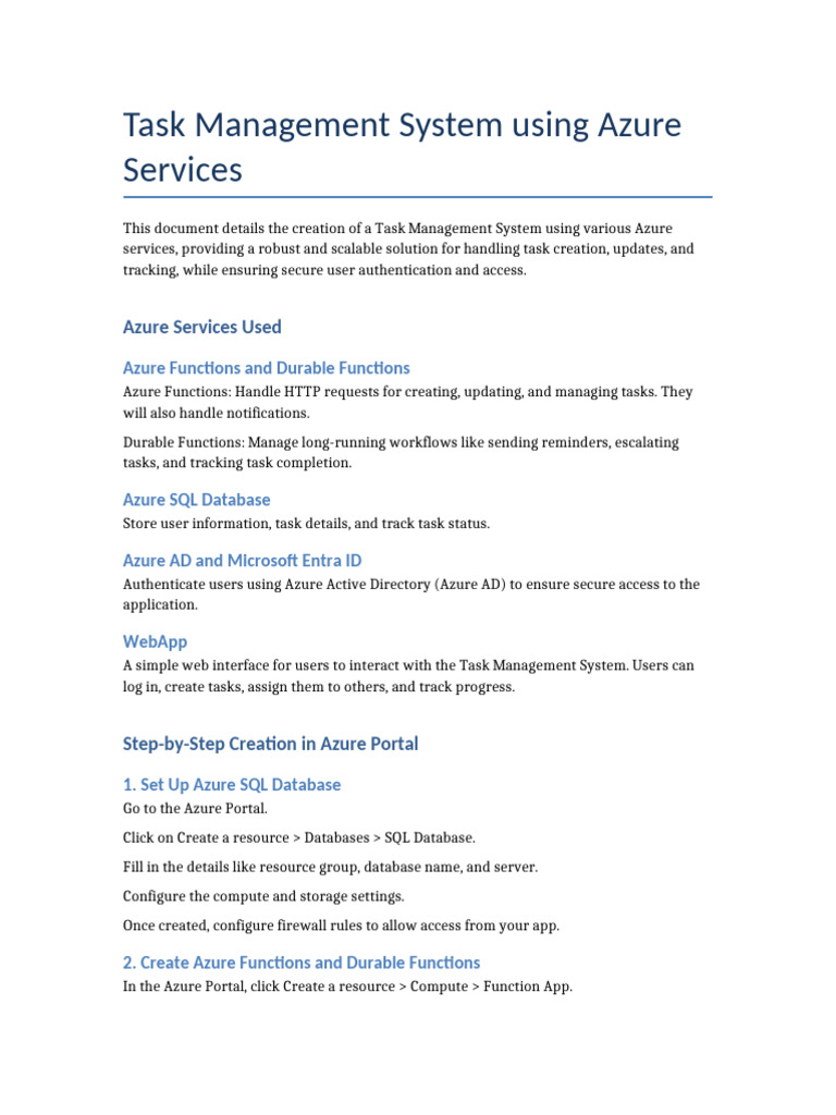 Task Management System Using Azure | PDF
