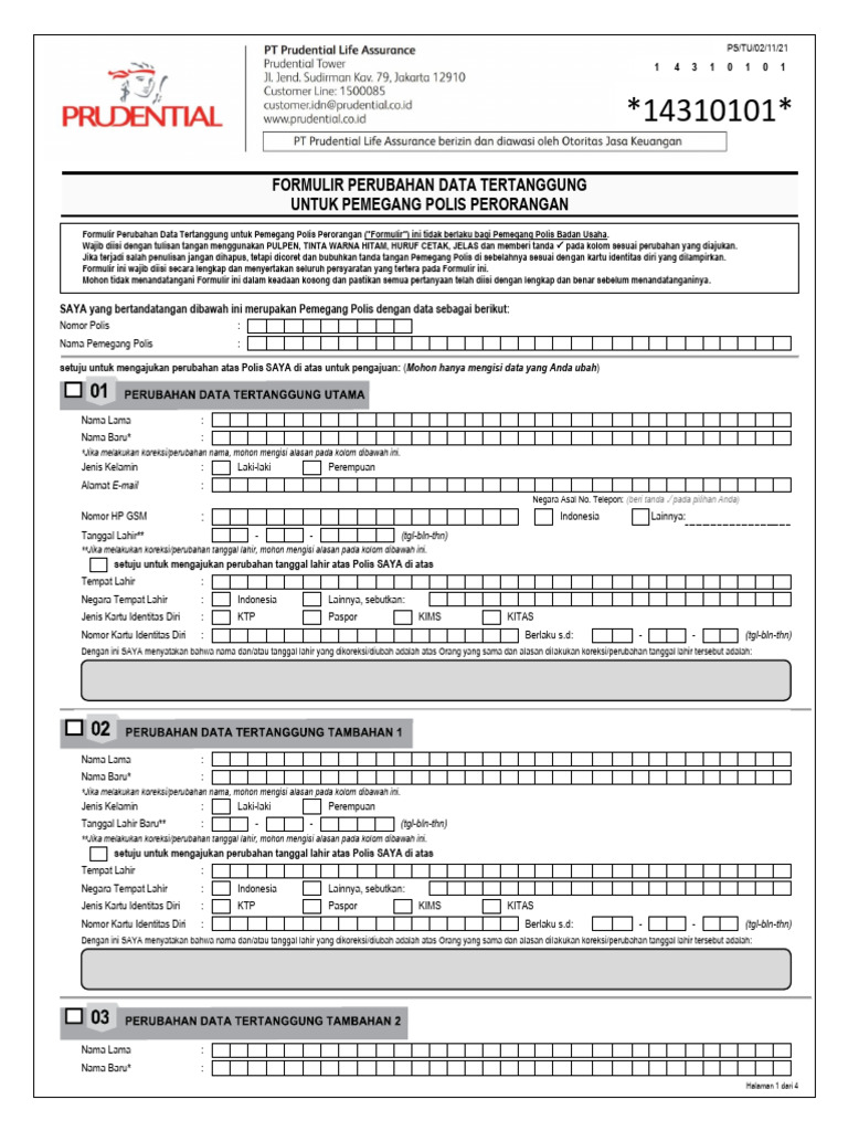 Formulir Perubahan Data Tertanggung Polis Perorangan | PDF