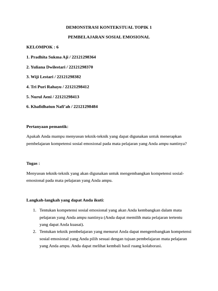 Demonstrasi Kontekstual Topik 1 Kelompok 6 | PDF