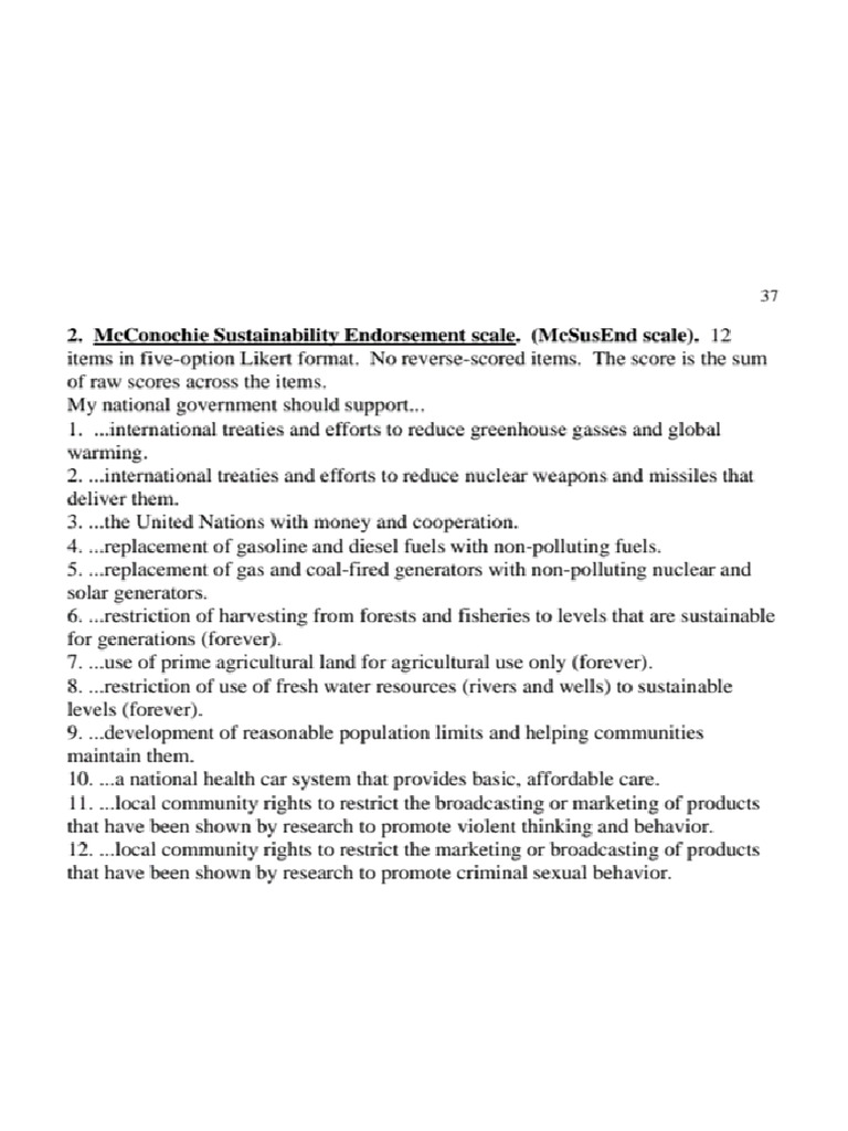 Mcconochie Sustainability Enduresment Scale | PDF